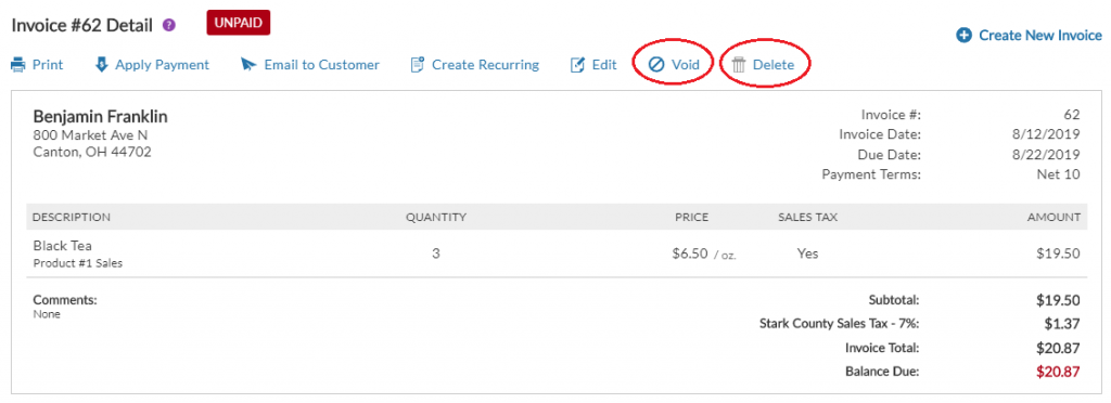 Voiding a Customer Invoice