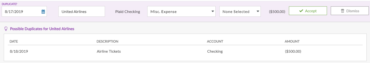 Duplicate Transaction Warning | Importing Bank Transactions