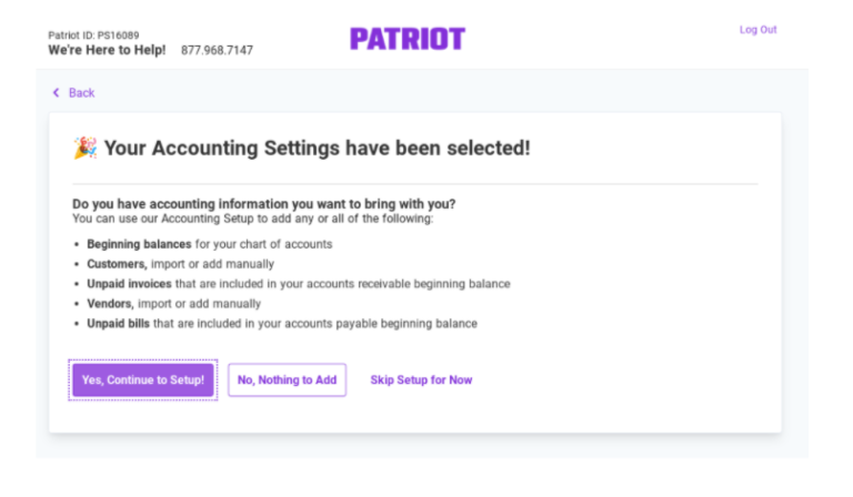 One-click Accounting Settings | Patriot Software